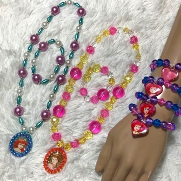 Disney | Accessories | 8 Pc Disney Princess Bead Necklace Bracelet Set ...